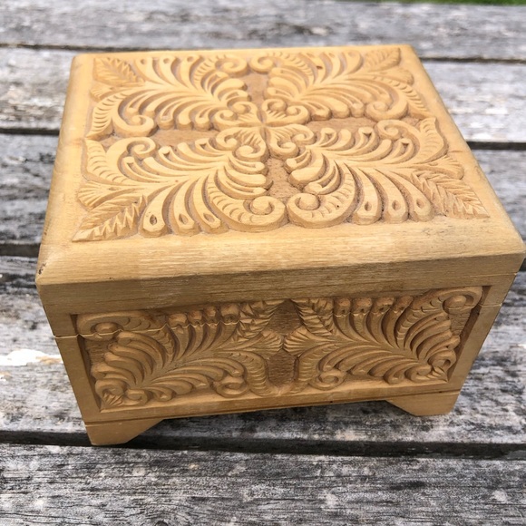 Accents | Wood Carved Trinket Box Jewelry Box Rustic Natural Wood Home ...